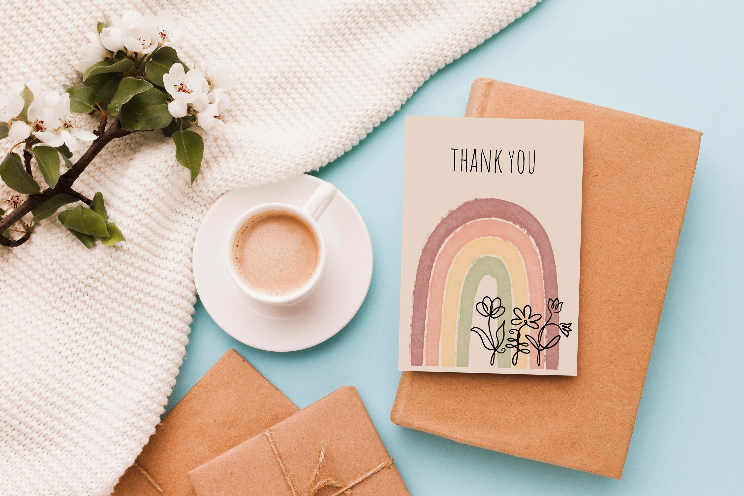 PRINTABLE Boho Rainbow Thank You Card, INSTANT DOWNLOAD, 5x7 Neutral ...