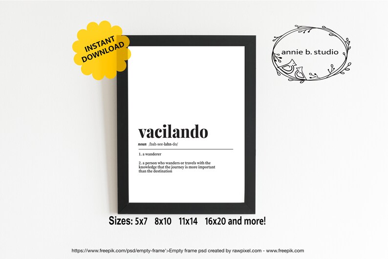 PRINTABLE Travel Definition Print, Vacilando, Minimalist Black and ...