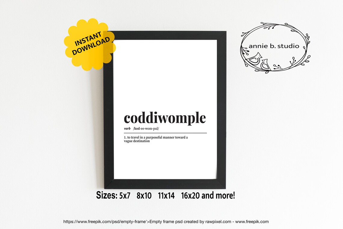 PRINTABLE Travel Definition Print Coddiwomple Black and | Etsy