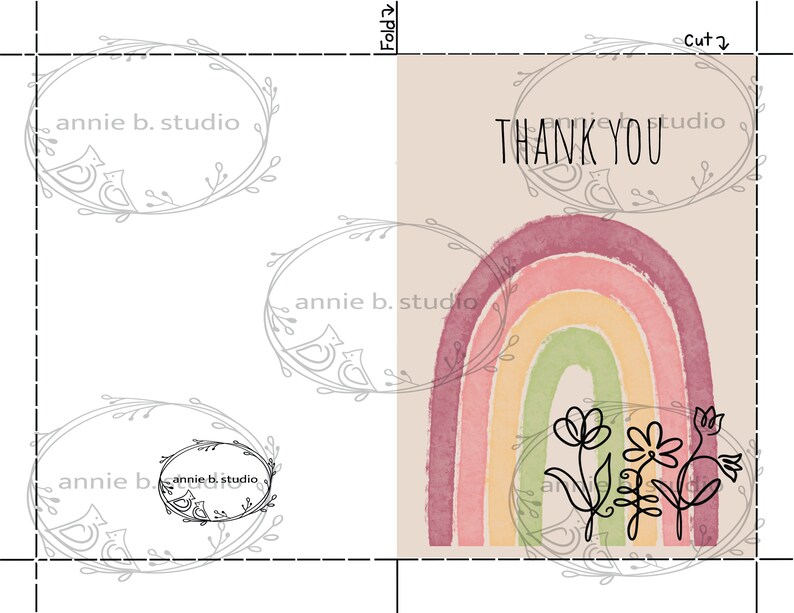 PRINTABLE Boho Rainbow Thank You Card INSTANT DOWNLOAD 5x7 - Etsy