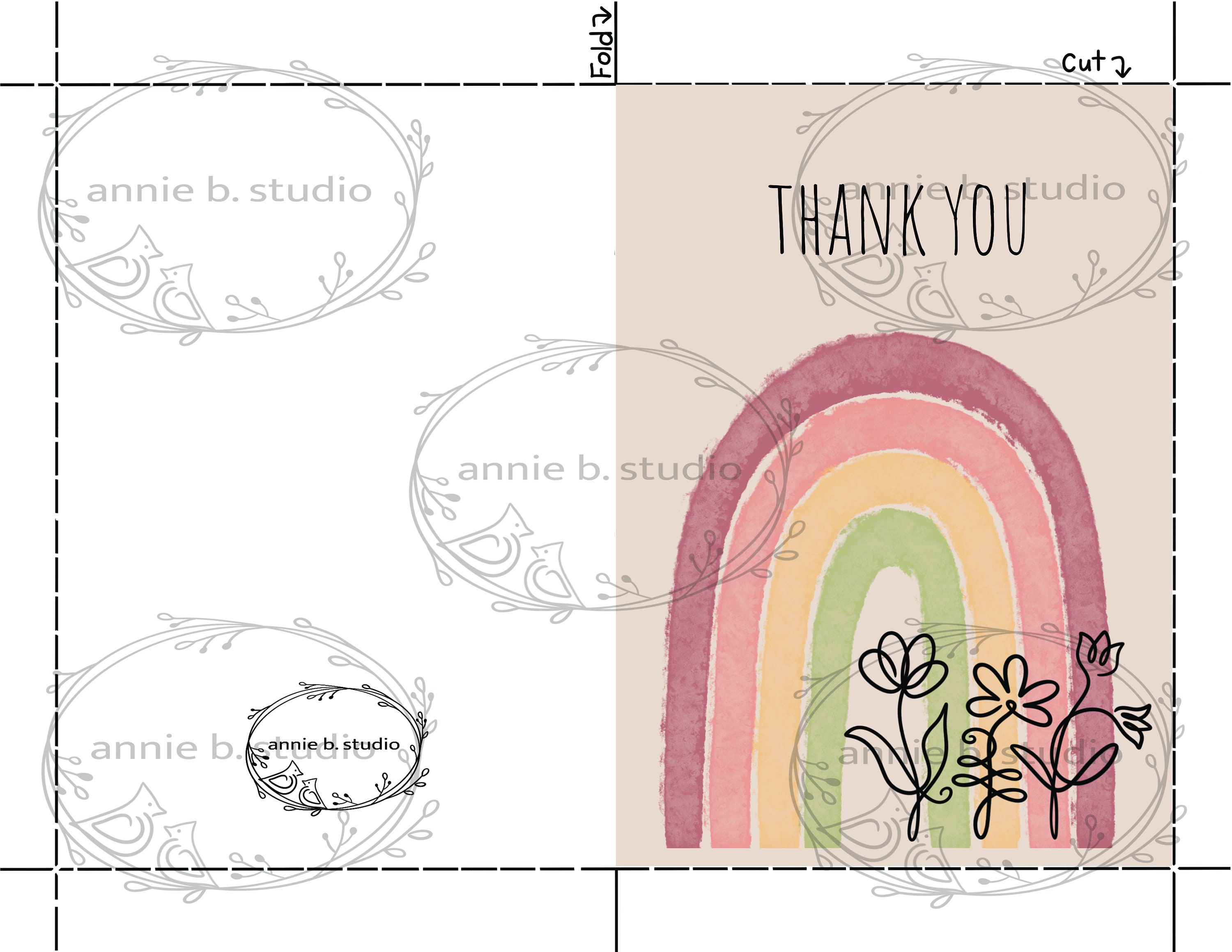 PRINTABLE Boho Rainbow Thank You Card, INSTANT DOWNLOAD, 5x7 Neutral ...
