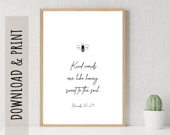 Bible Verse Wall Art Kind Words Are Like Honey Sweet to the - Etsy