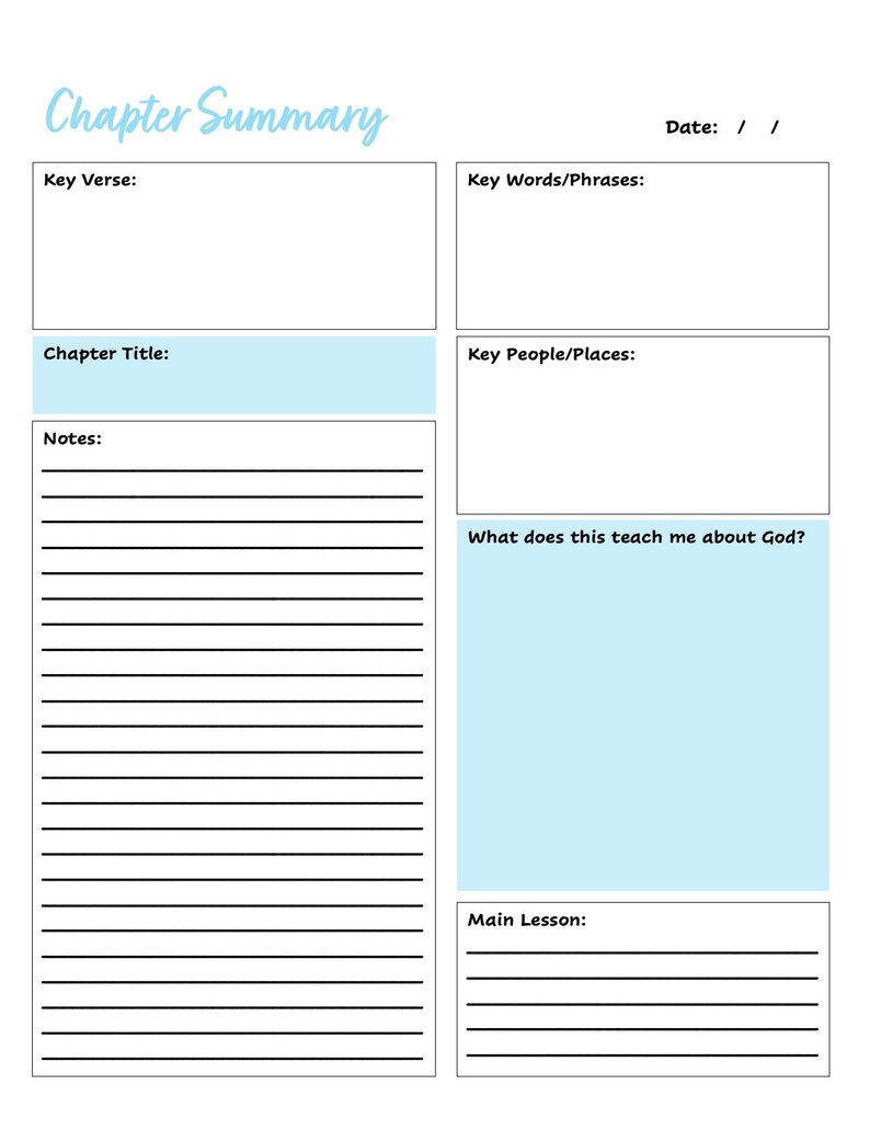 Chapter Summary Worksheet - Etsy