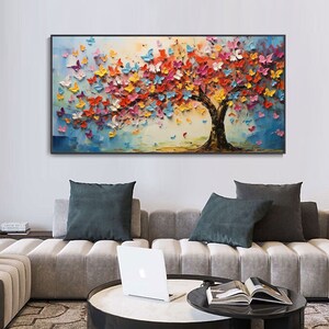 Large Original Abstract Tree of Life Oil Painting Colorful Butterfly ...