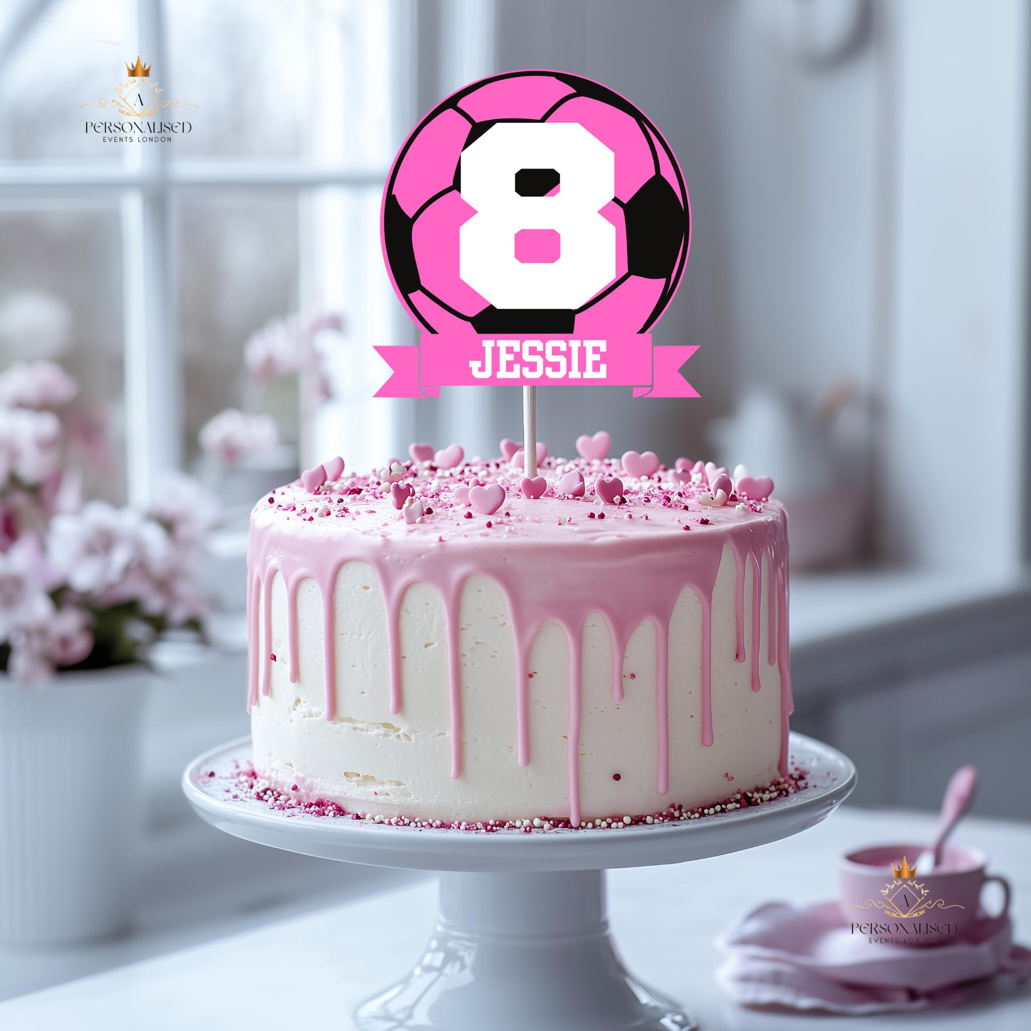 Pink Football Themed Glitter Cake Topper Girls Pink Football Cake ...