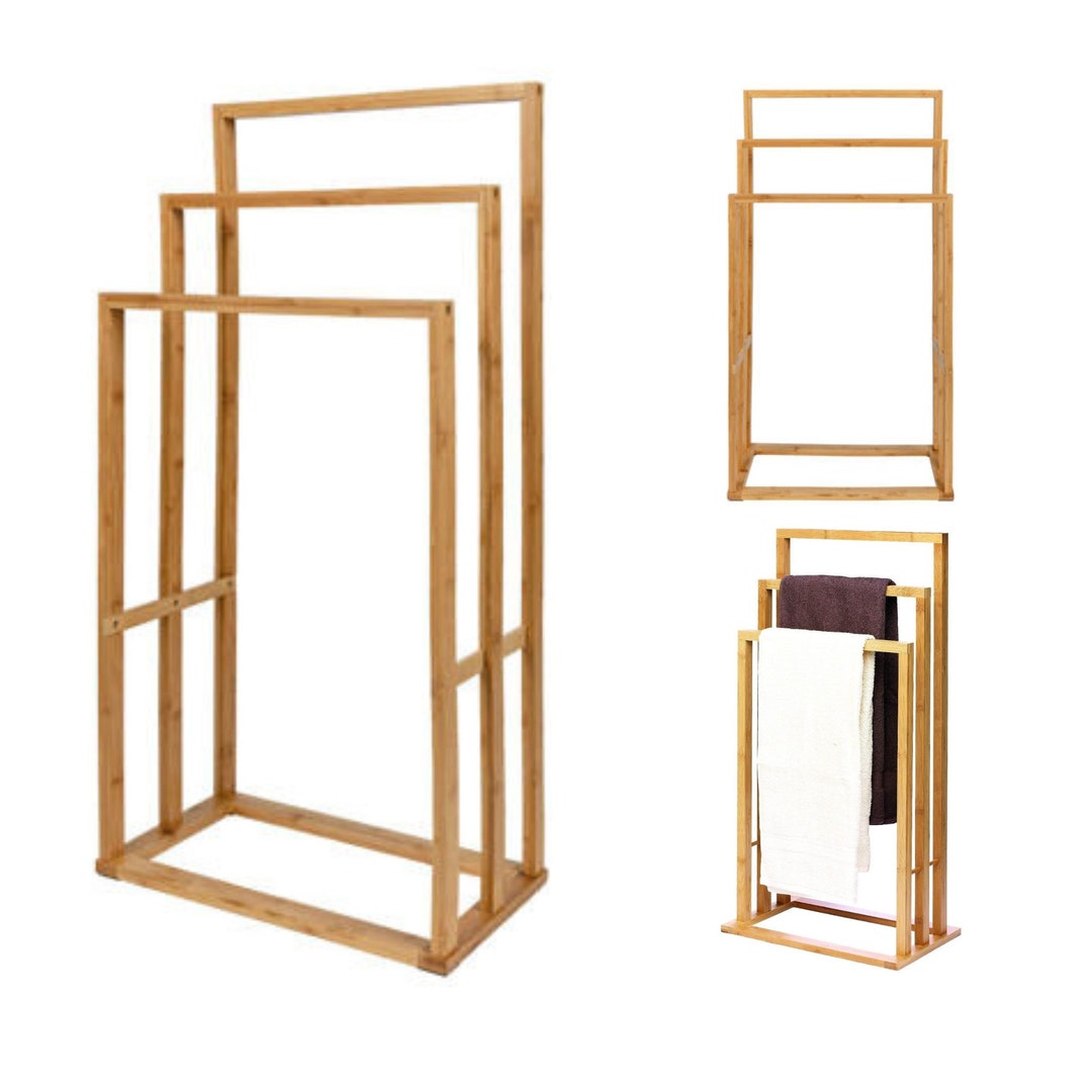 3-tier Freestanding Wooden Towel Holder, Bamboo Towel Stand, Towel Rack ...