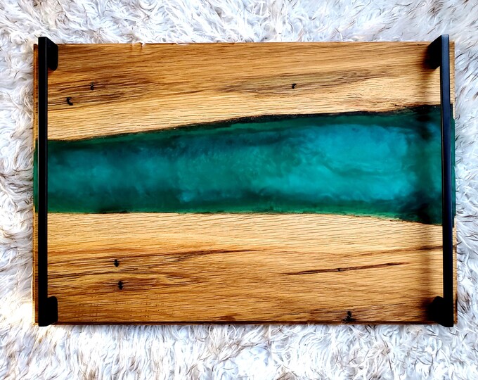 Hardwood Charcuterie Board: Teal Epoxy Resin Serving Tray - Etsy