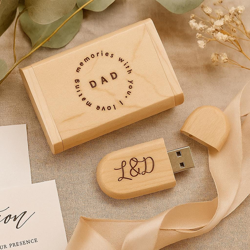 Personalized Wooden USB With Box Custom Logo, Name & Date Photo Storage ...