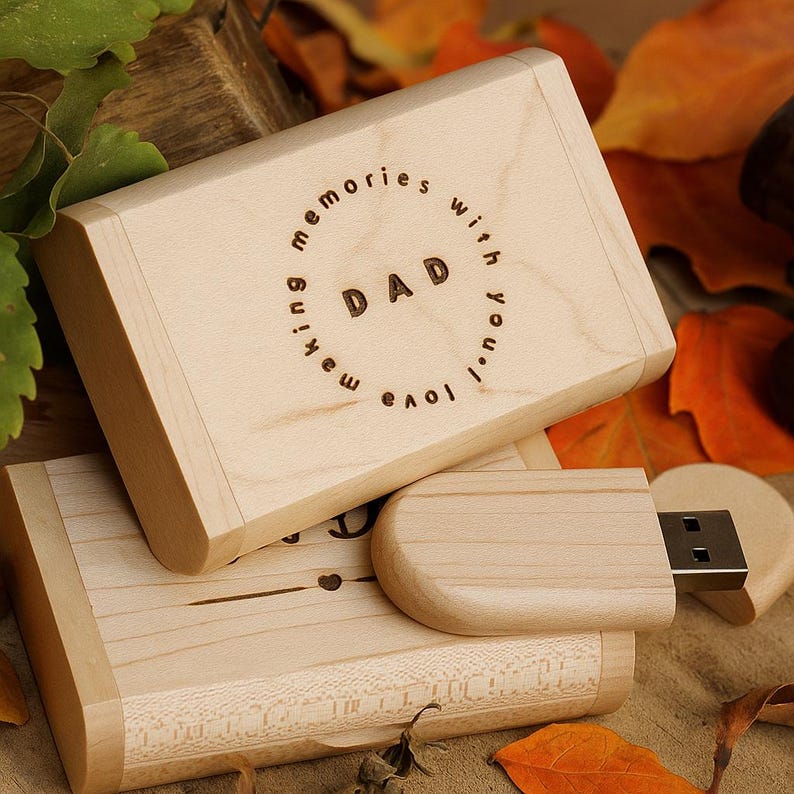 Personalized Wooden USB With Box Custom Logo, Name & Date Photo Storage ...