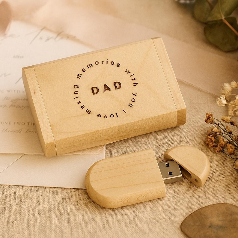 Personalized Wooden USB With Box Custom Logo, Name & Date Photo Storage ...