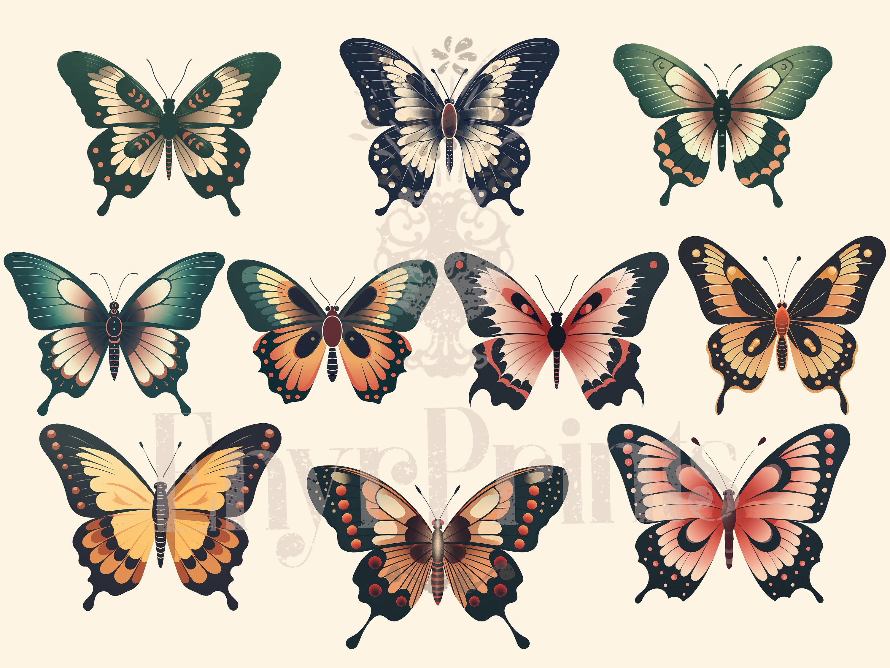 Ten Butterflies Clipart Bundle Butterflies PNG Minimalist Colorful ...