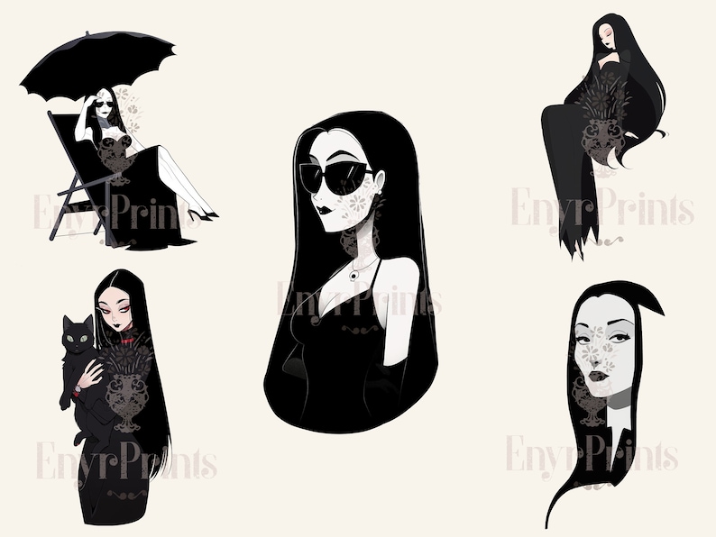 Ten Morticia Addams Clipart Png Bundle Goth Girl Png Witchy Wicca Dark Academia Clipart