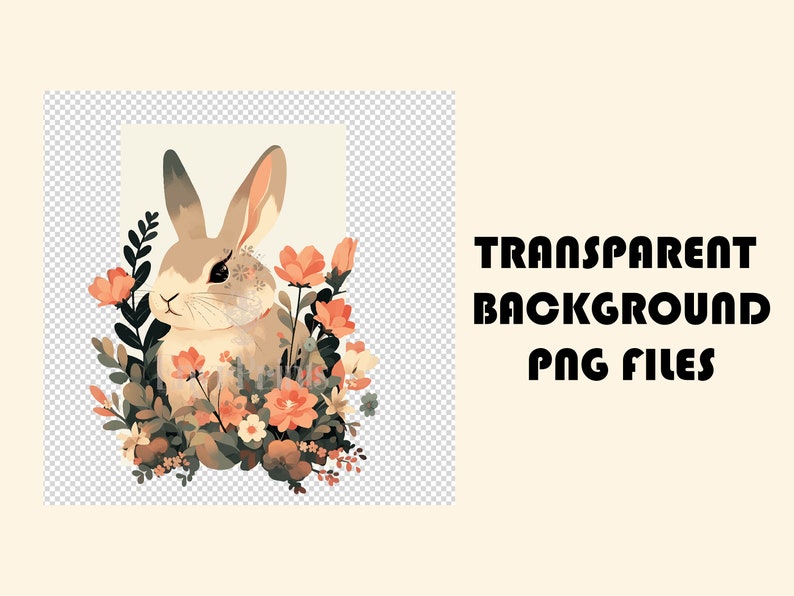 Eight Rabbits and Flowers Clipart Bundle PNG Cute Botanical Bunnies ...
