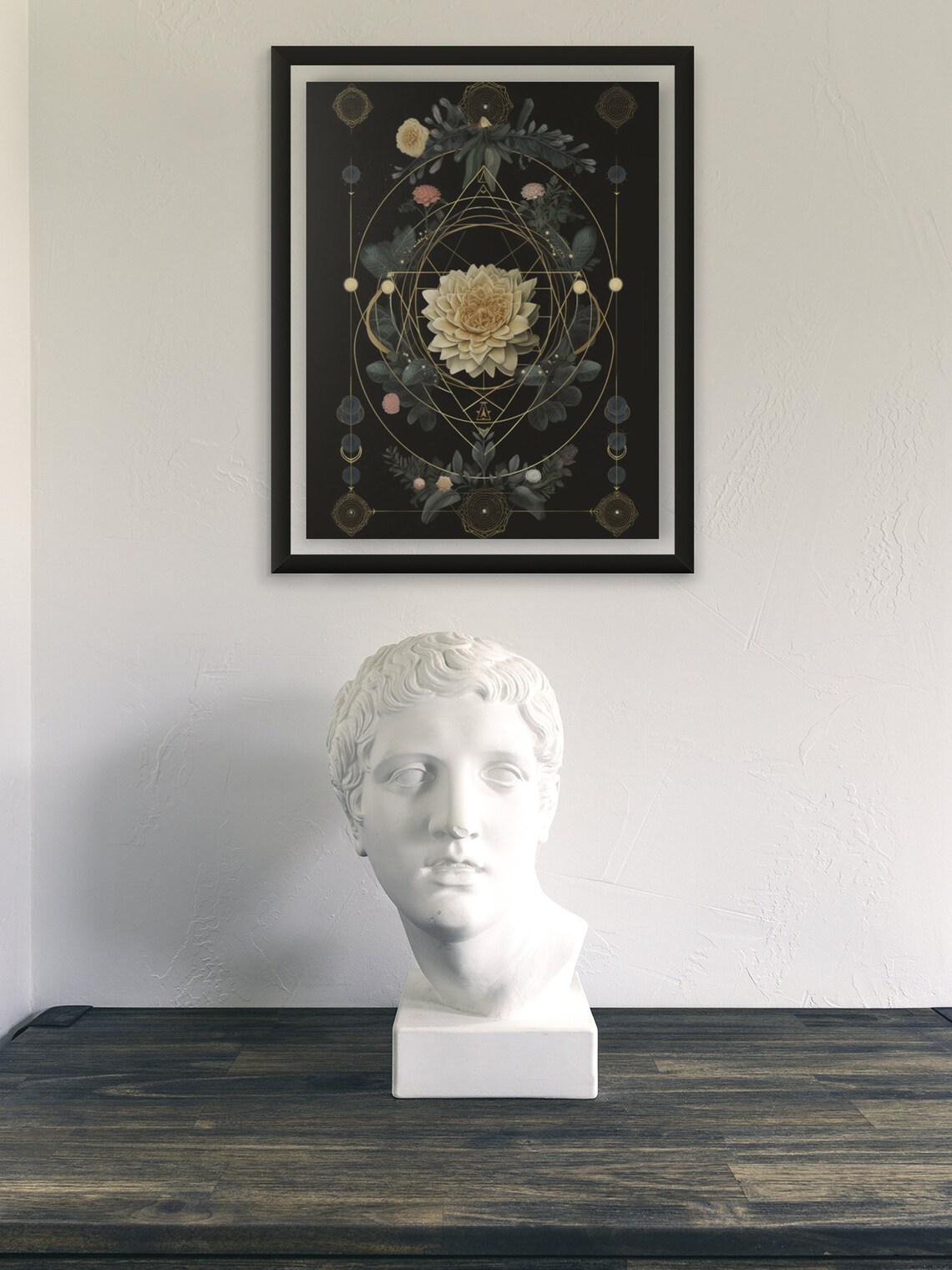 Dark Academia Sacred Geometry Rose Botanical Print Dark Cottagecore ...