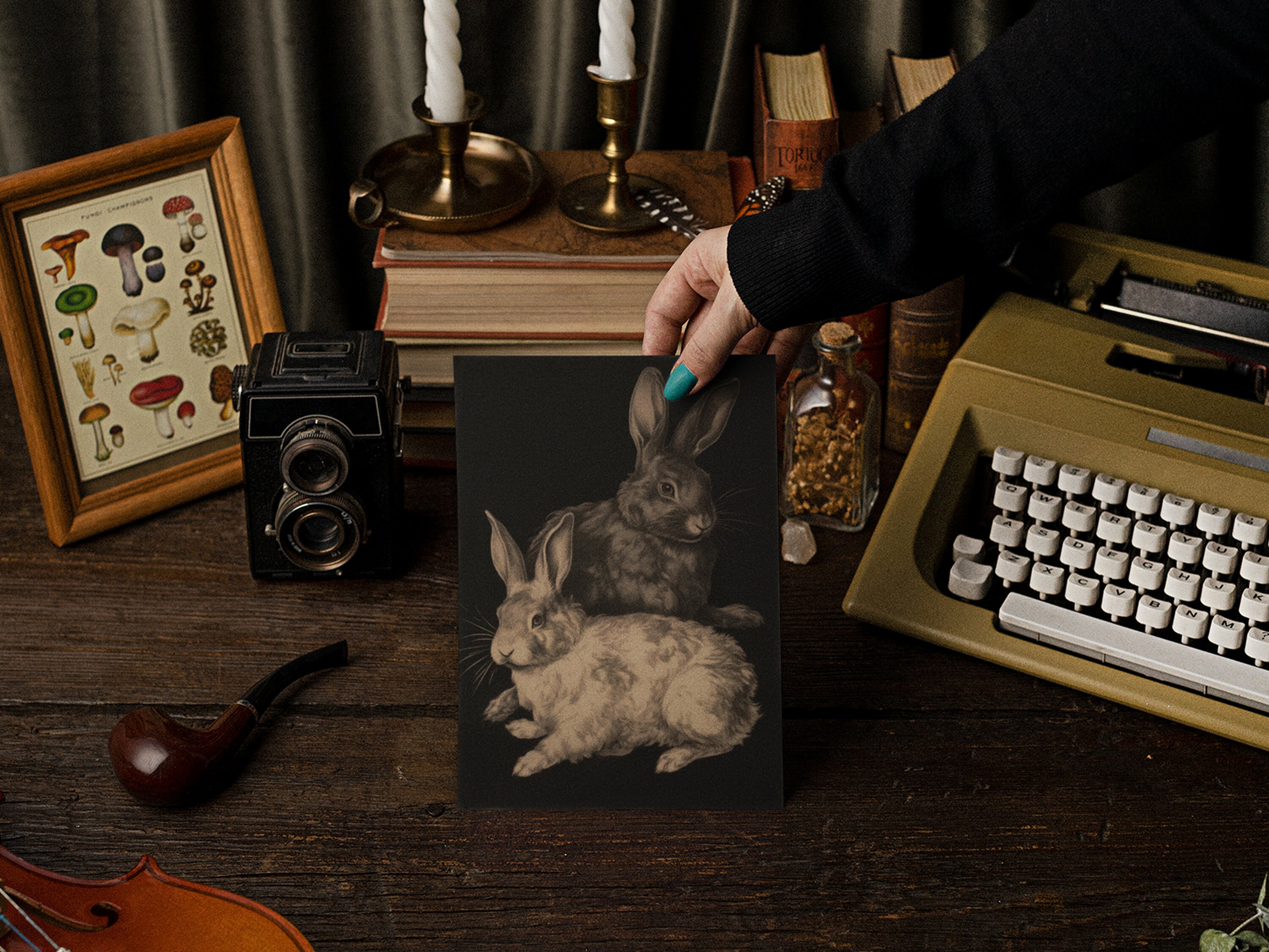 Dark Academia Rabbits Print Vintage Dark Moody Animal Printable Dark ...