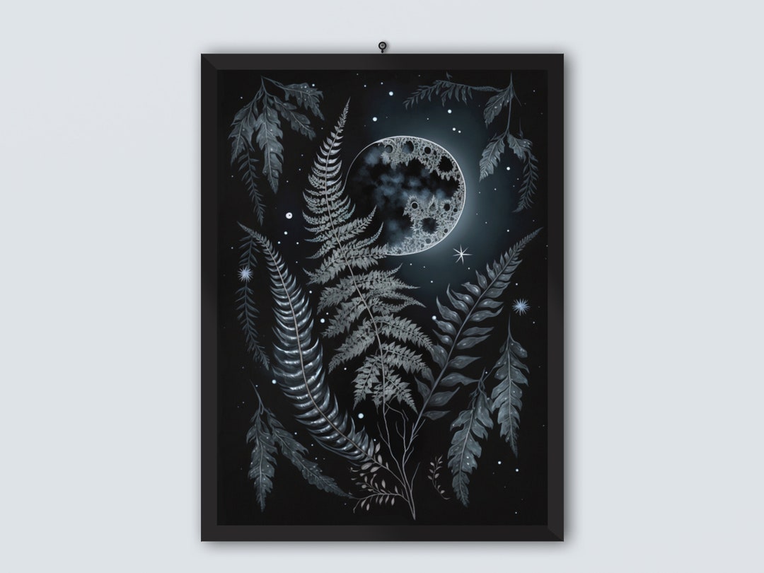 Dark Academia Witchy Fern and Moon Celestial Botanical Print Gothic ...