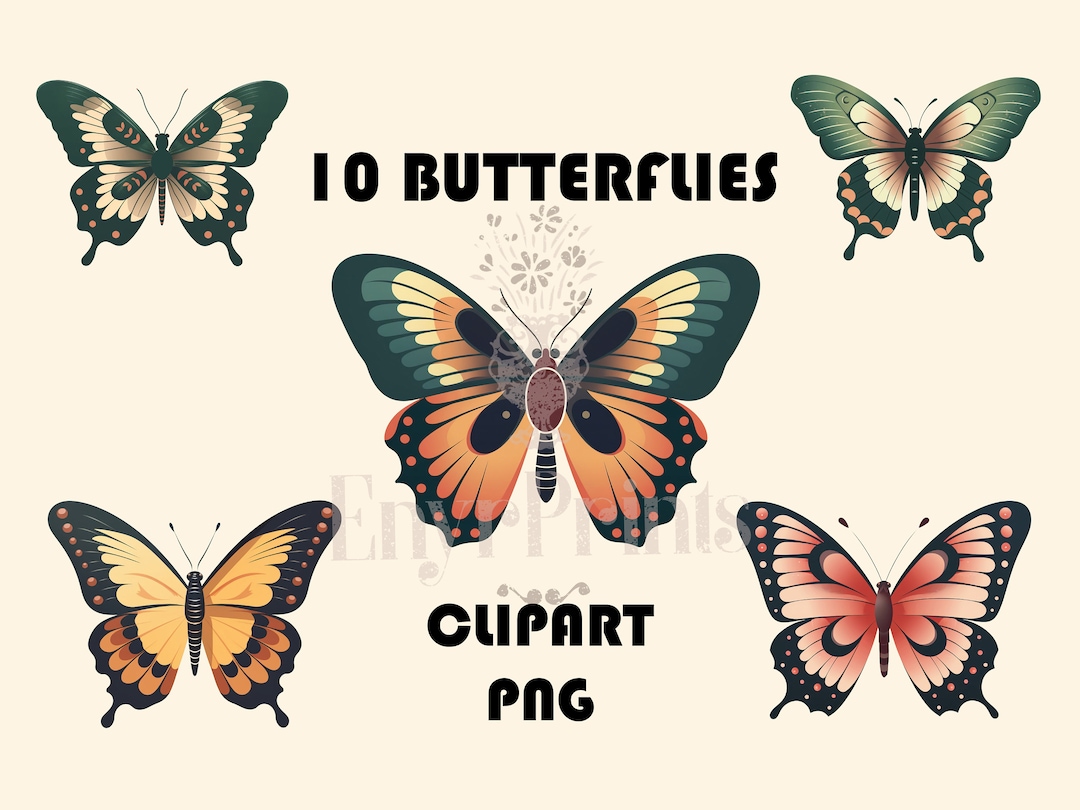 Ten Butterflies Clipart Bundle Butterflies PNG Minimalist Colorful ...