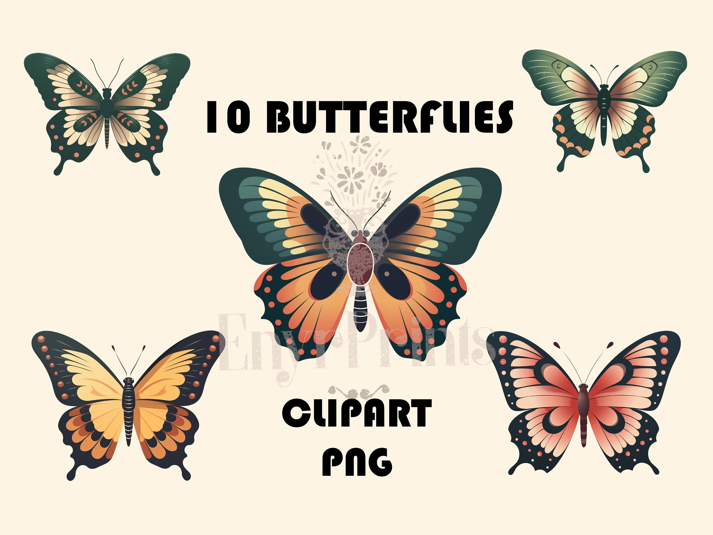Ten Butterflies Clipart Bundle Butterflies PNG Minimalist Colorful ...