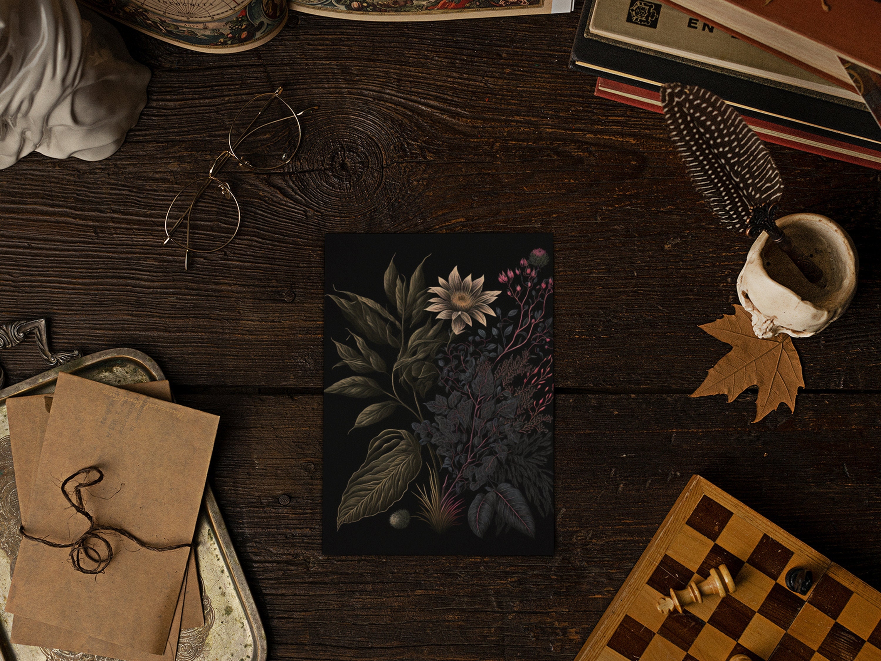 Dark Academia Pink Tones Botanical Print Dark Cottagecore Decor Vintage ...