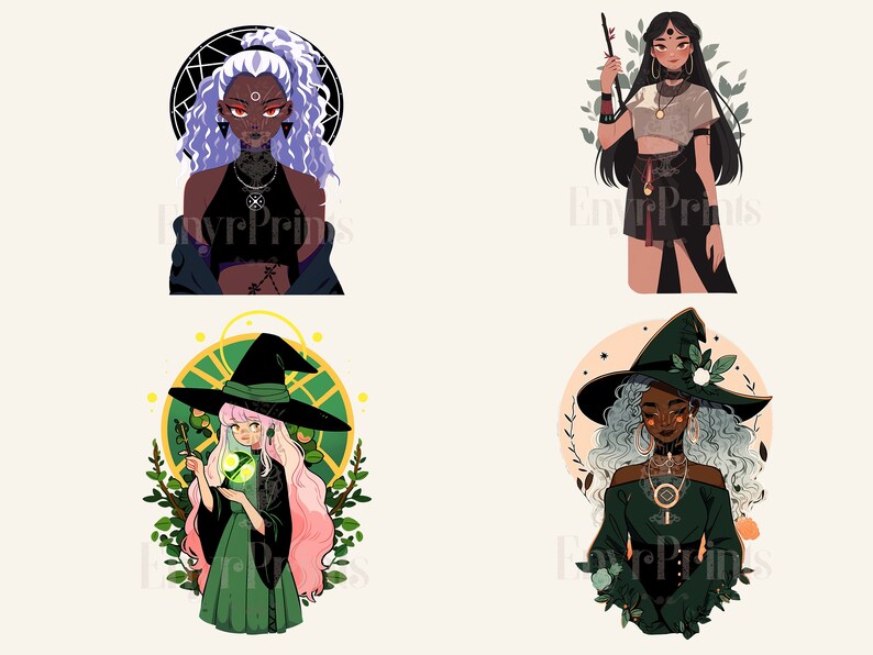 Eight Witches Clipart Bundle PNG Witchy, Wicca, Dark Academia Clipart ...