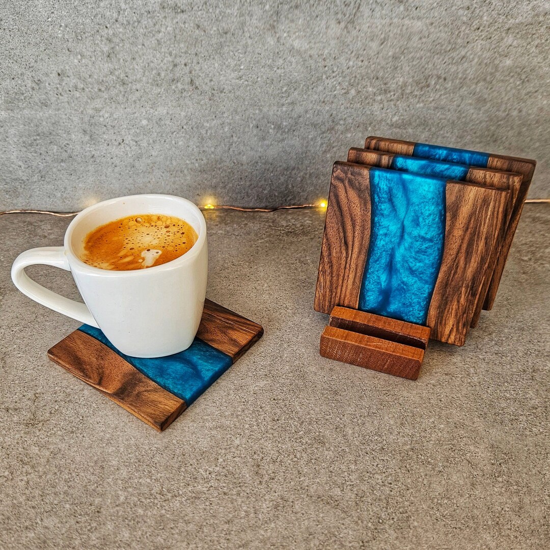 Set of Epoxy and Wood Coasters, Handmade Gift, Coffee Lover Gift ...