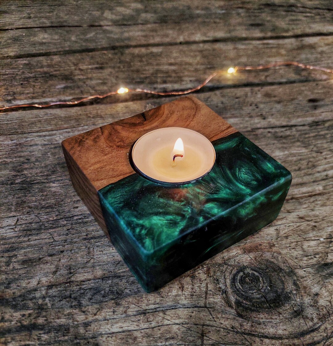 Unique Epoxy N Wood Candle Holder, Tealight Holder, Candle Holder, Home ...