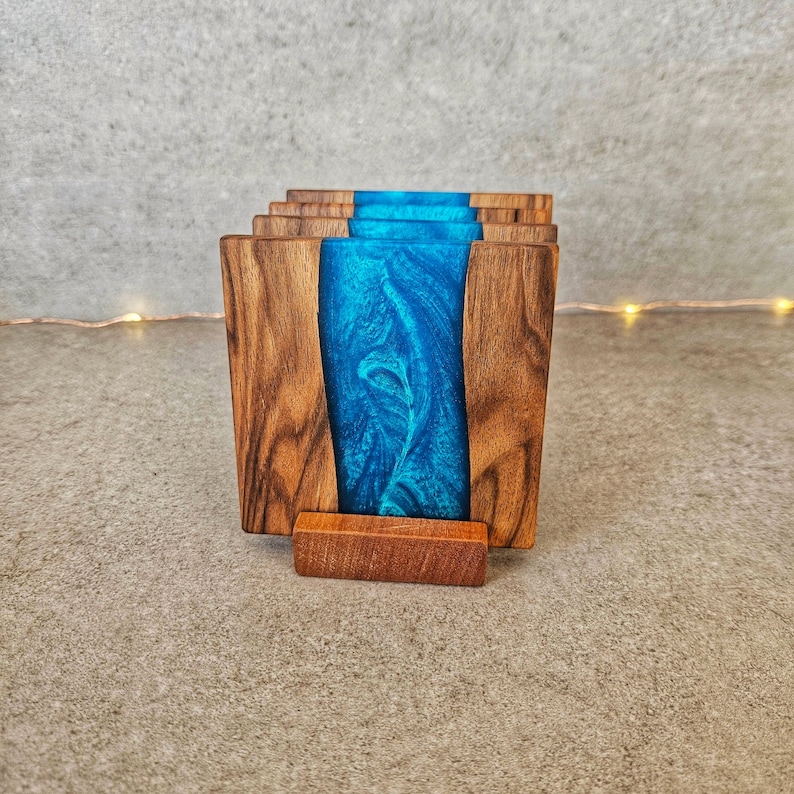 Set of Epoxy and Wood Coasters, Handmade Gift, Coffee Lover Gift ...