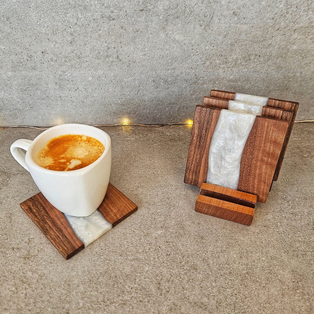 Set of Epoxy and Wood Coasters, Handmade Gift, Coffee Lover Gift ...