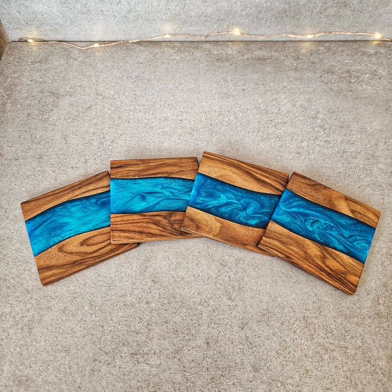 Set of Epoxy and Wood Coasters, Handmade Gift, Coffee Lover Gift ...