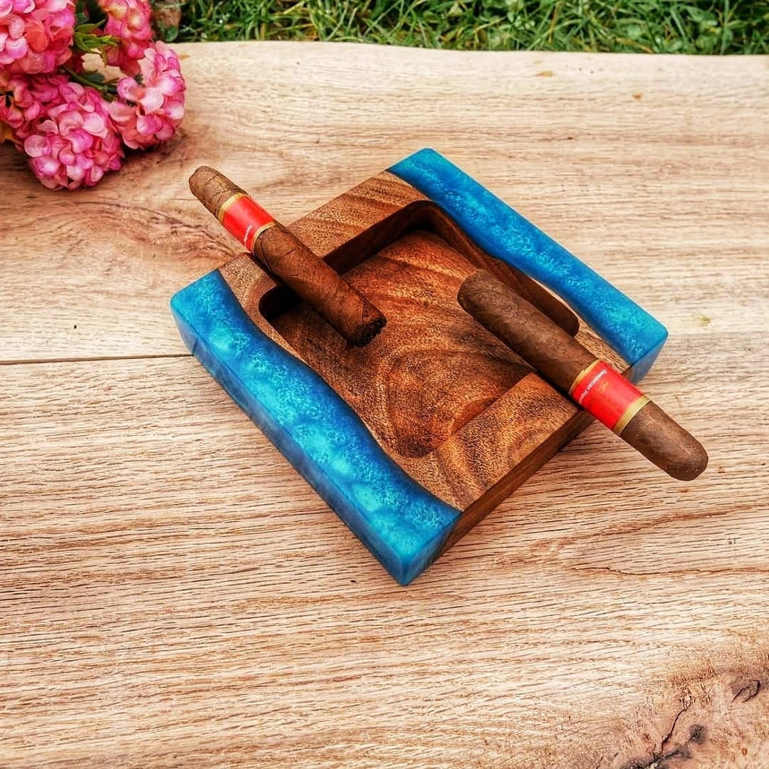 Stunning Wood and Epoxy Cigar Ashtray, Walnut Ashtray, Wedding Gift ...