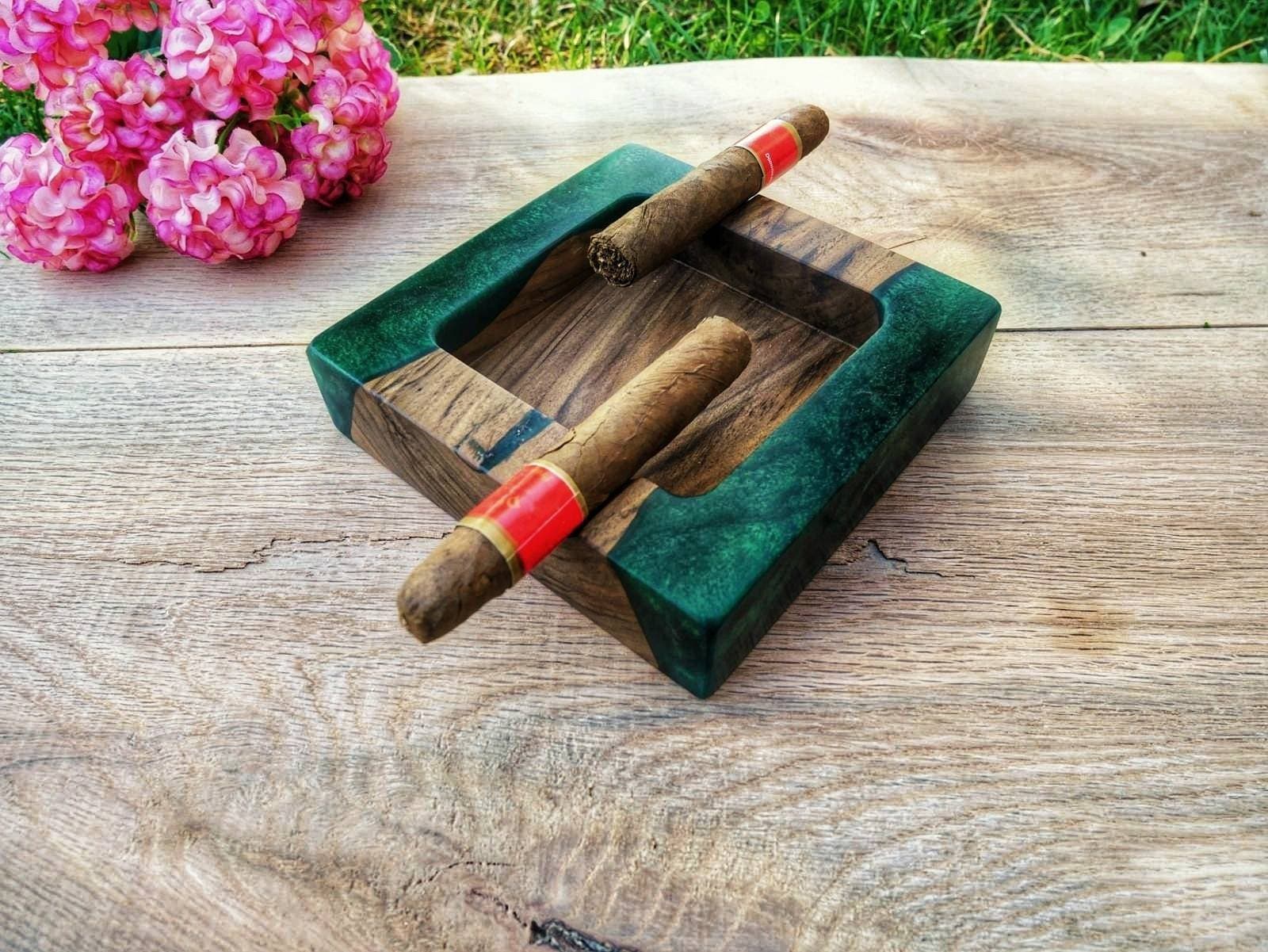 Exceptional Wood and Epoxy Cigar Tray Walnut Ashtray Wedding - Etsy