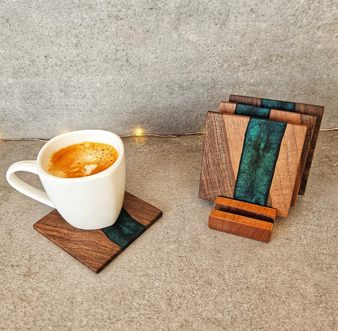 Set of Epoxy and Wood Coasters, Handmade Gift, Coffee Lover Gift ...