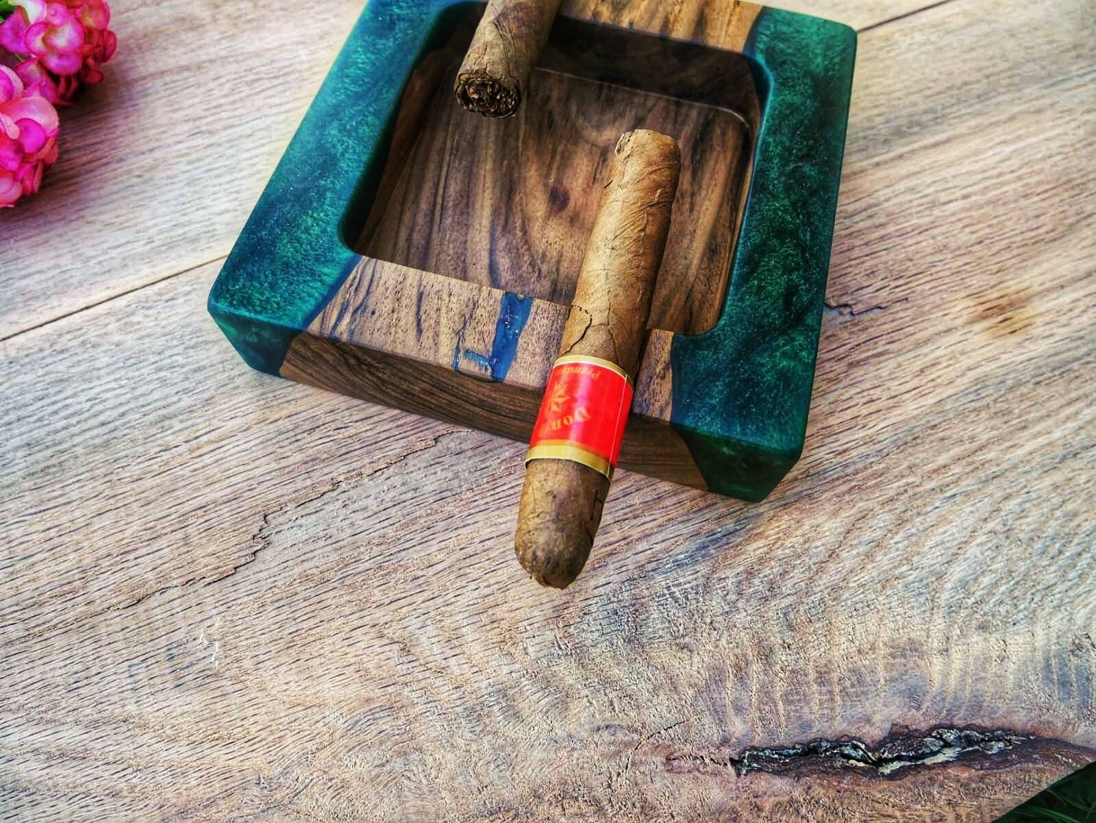 Exceptional Wood and Epoxy Cigar Tray Walnut Ashtray Wedding - Etsy