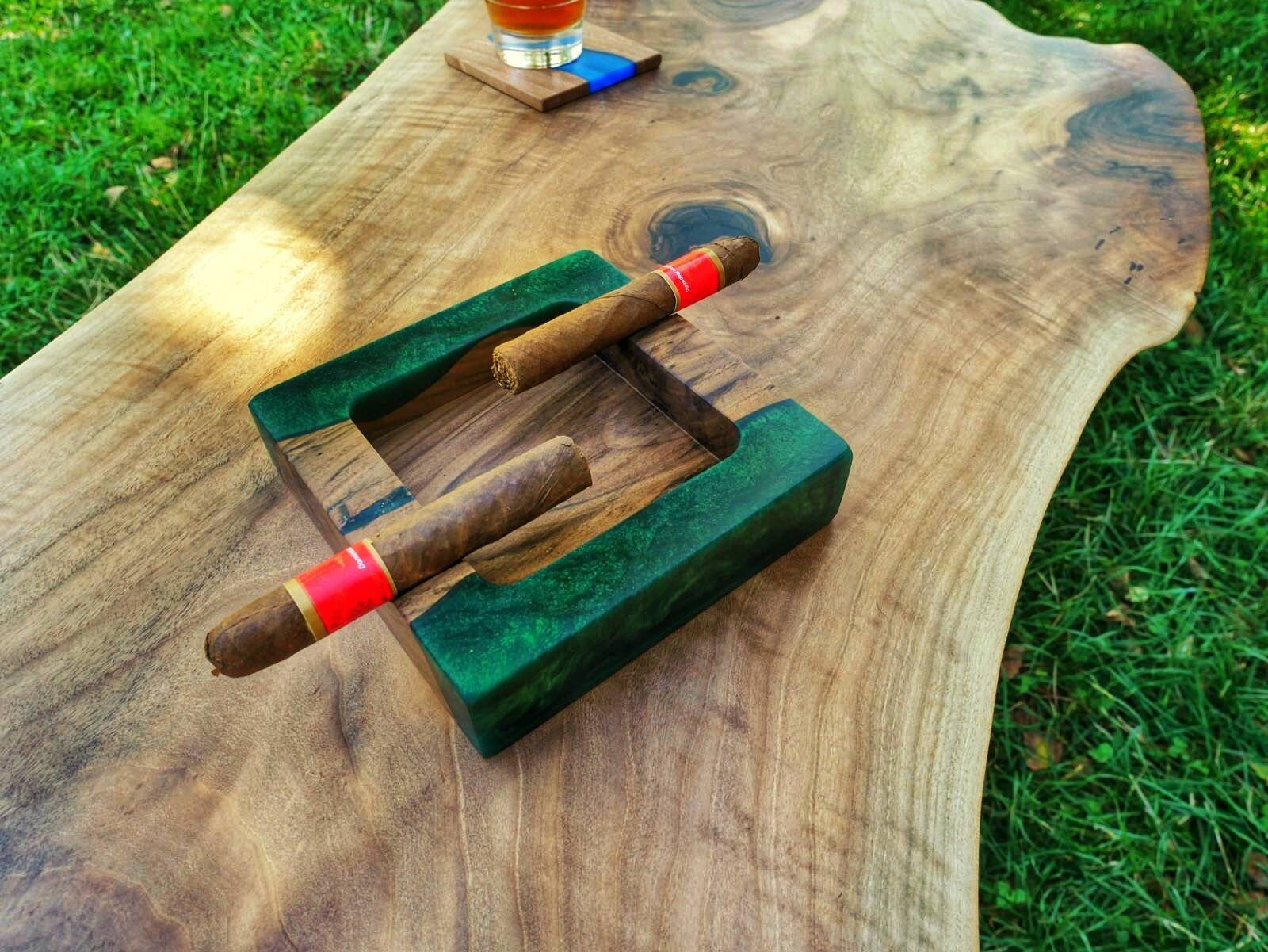 Exceptional Wood and Epoxy Cigar Tray Walnut Ashtray Wedding - Etsy