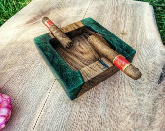 Handmade Walnut Wood and Green Epoxy Resin Cigar Tray Premium Cigar ...