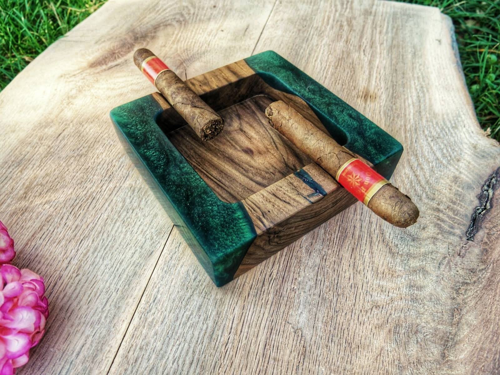 Exceptional Wood and Epoxy Cigar Tray Walnut Ashtray Wedding - Etsy