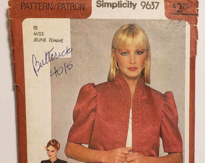 1980’s Bolero Jacket (4 Versions) Puff Sleeves, High Collar, No Collar ...