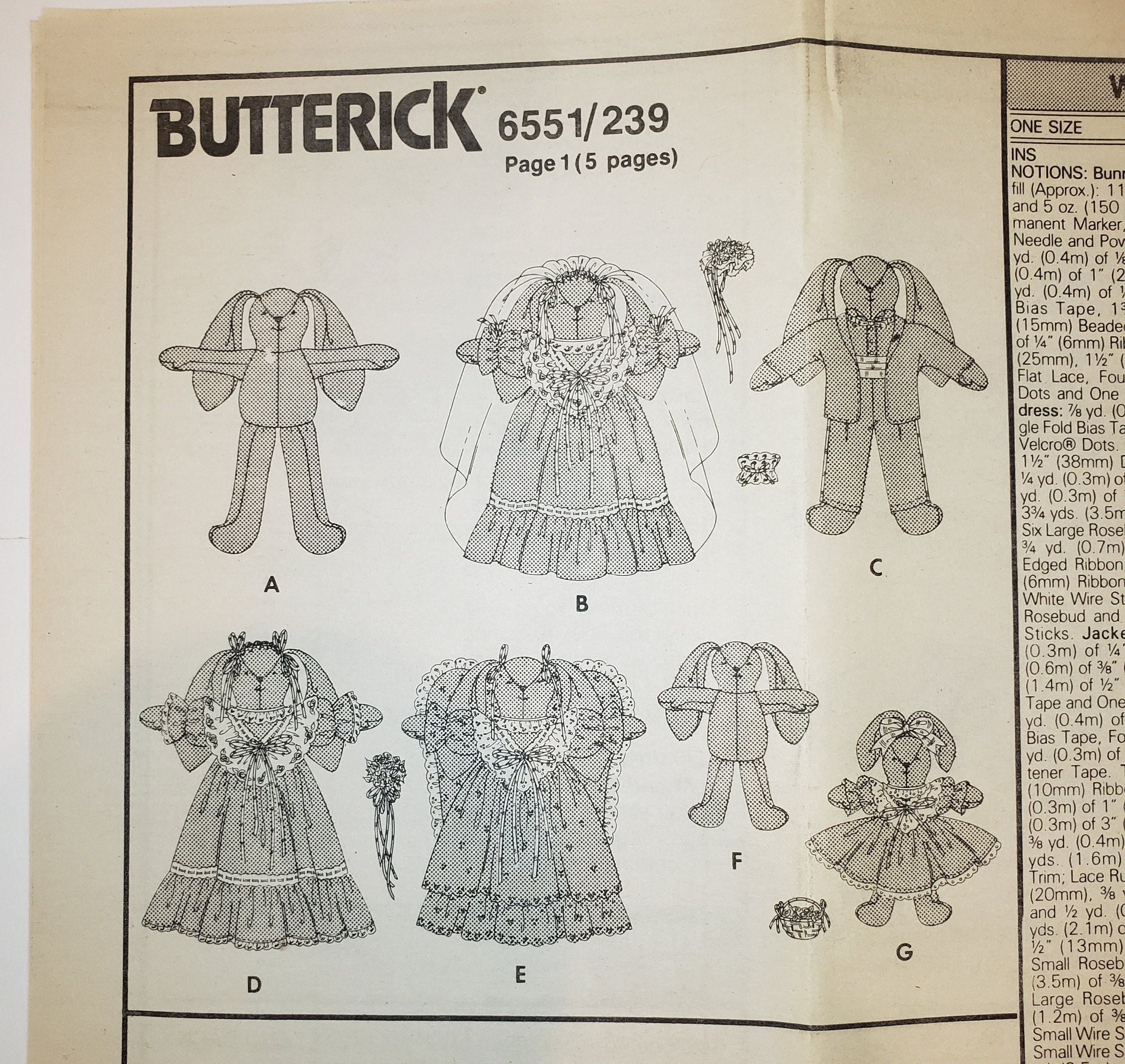 Wedding Party Bunnies Toy Sewing Pattern Uncut and Factory Folded ...