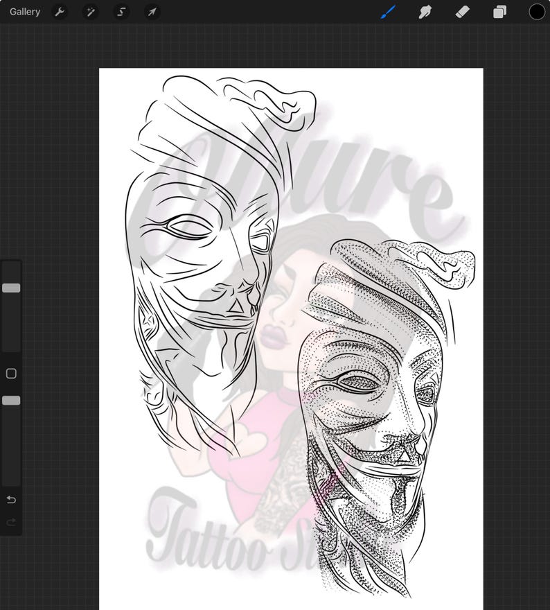Procreate Brushset Stamps - Sleeve Tattoos Outline Shaded Stencils ...