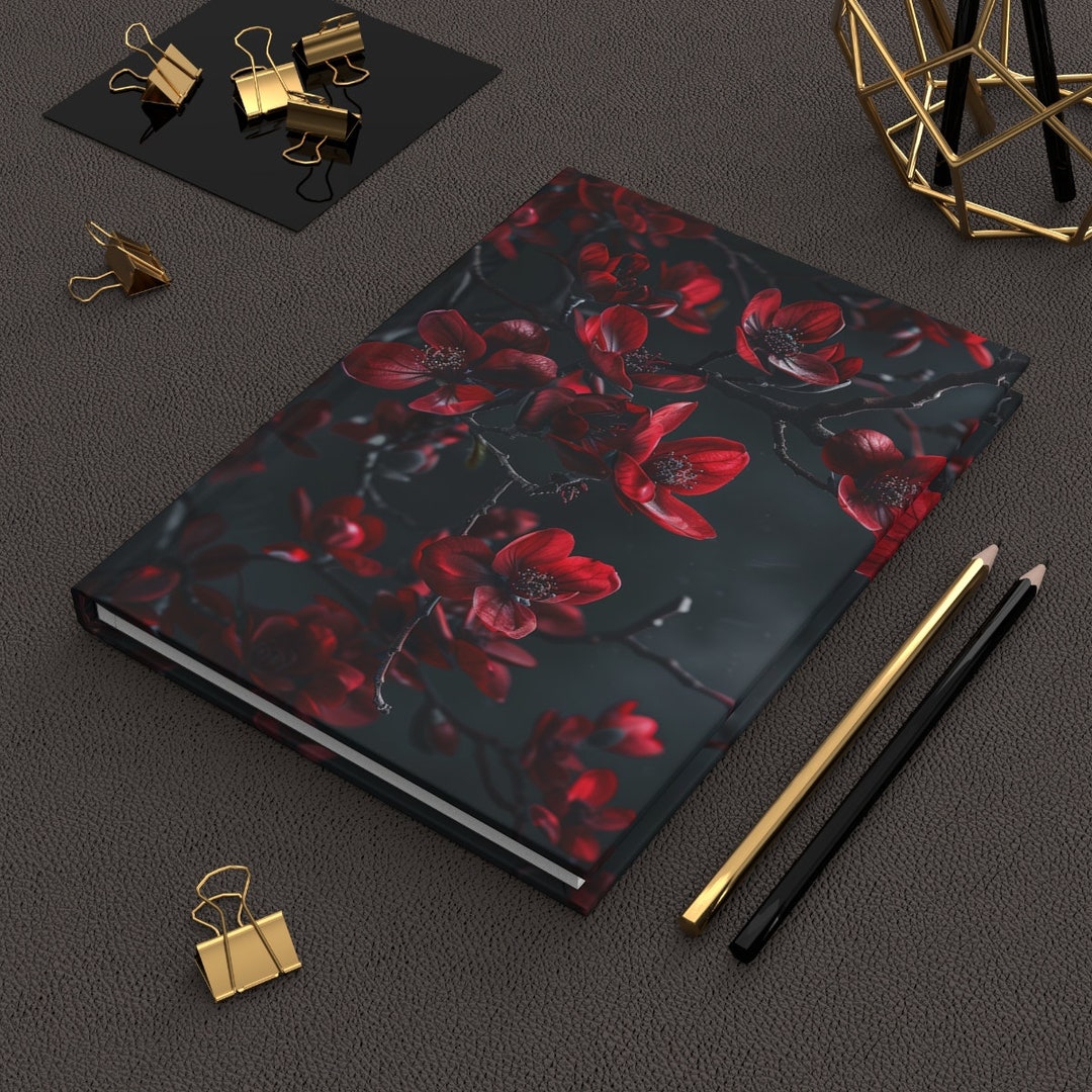 Red Floral Gothic Hardcover Journal | Soft Touch Matte Notebook - Etsy