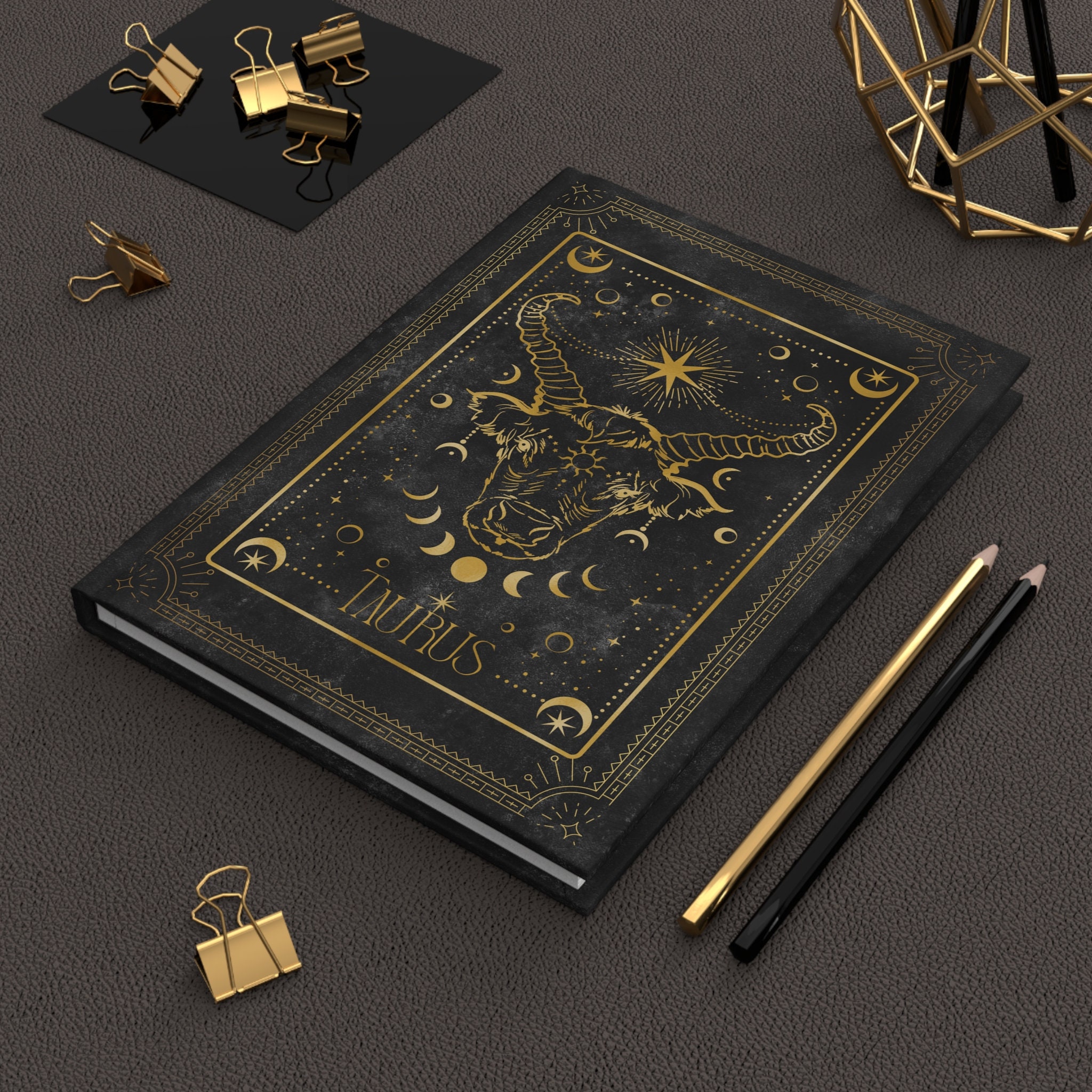 Taurus Zodiac Journal | Bull Design, Gold Celestial Notebook - Etsy