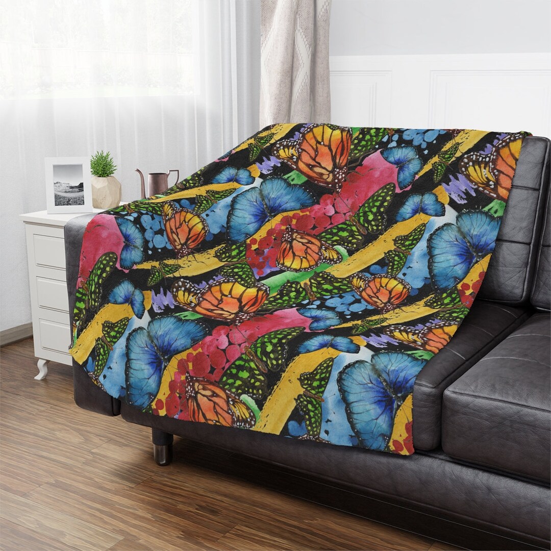Watercolor Monarch Butterfly Throw Blanket, Colorful Insect Art - Etsy