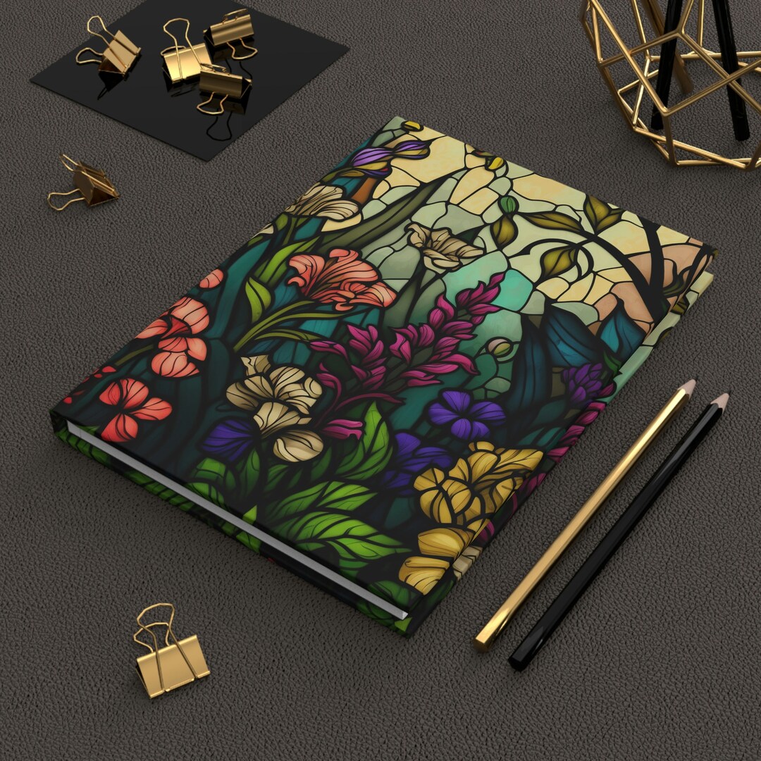 Moody Floral Stained Glass Effect Pretty Flowers Hardcover Journal | Witchy Plants Notebook ...