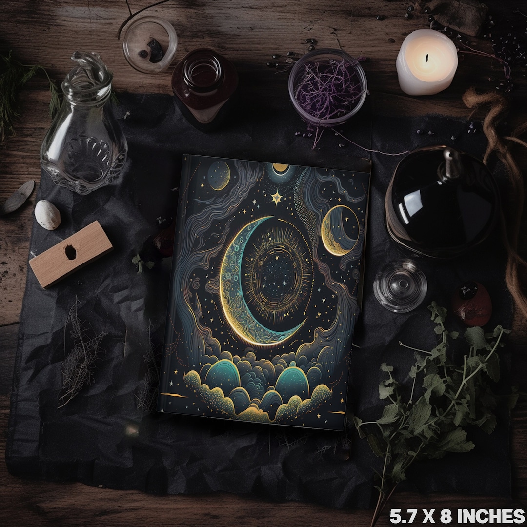 Zodiac Crescent Moon & Stars Celestial Night Sky Planetary Vibes Journal | Pretty Witchy Diary ...