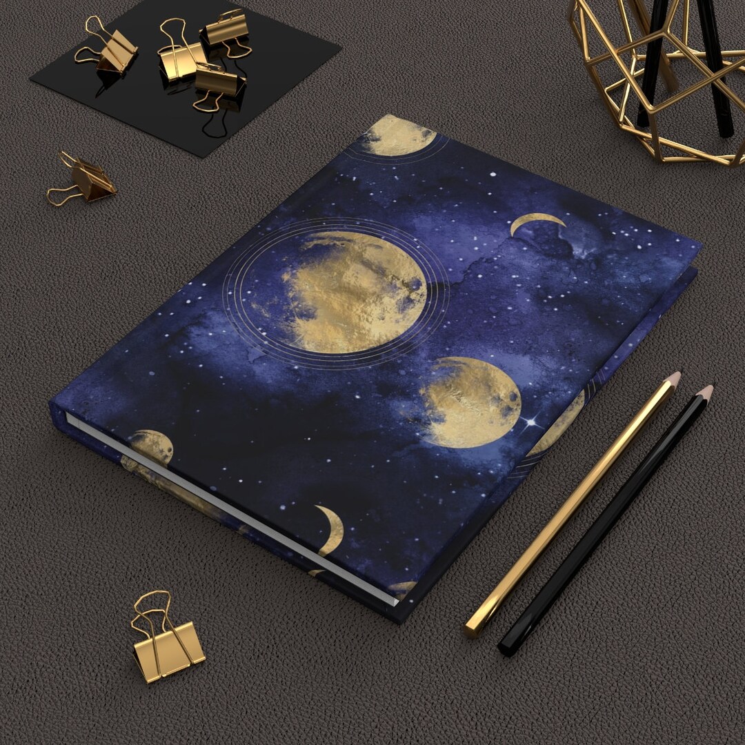 Navy Sky & Gold Moons Blank Notebook Galaxy Journal Aesthetic Pretty ...