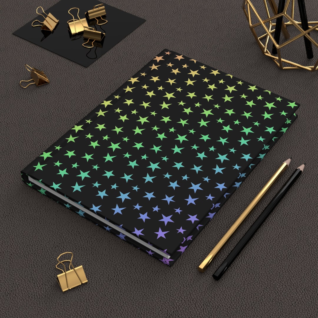 Black & Pastel Rainbow Stars Colorful Celestial Journal Pretty Diary ...
