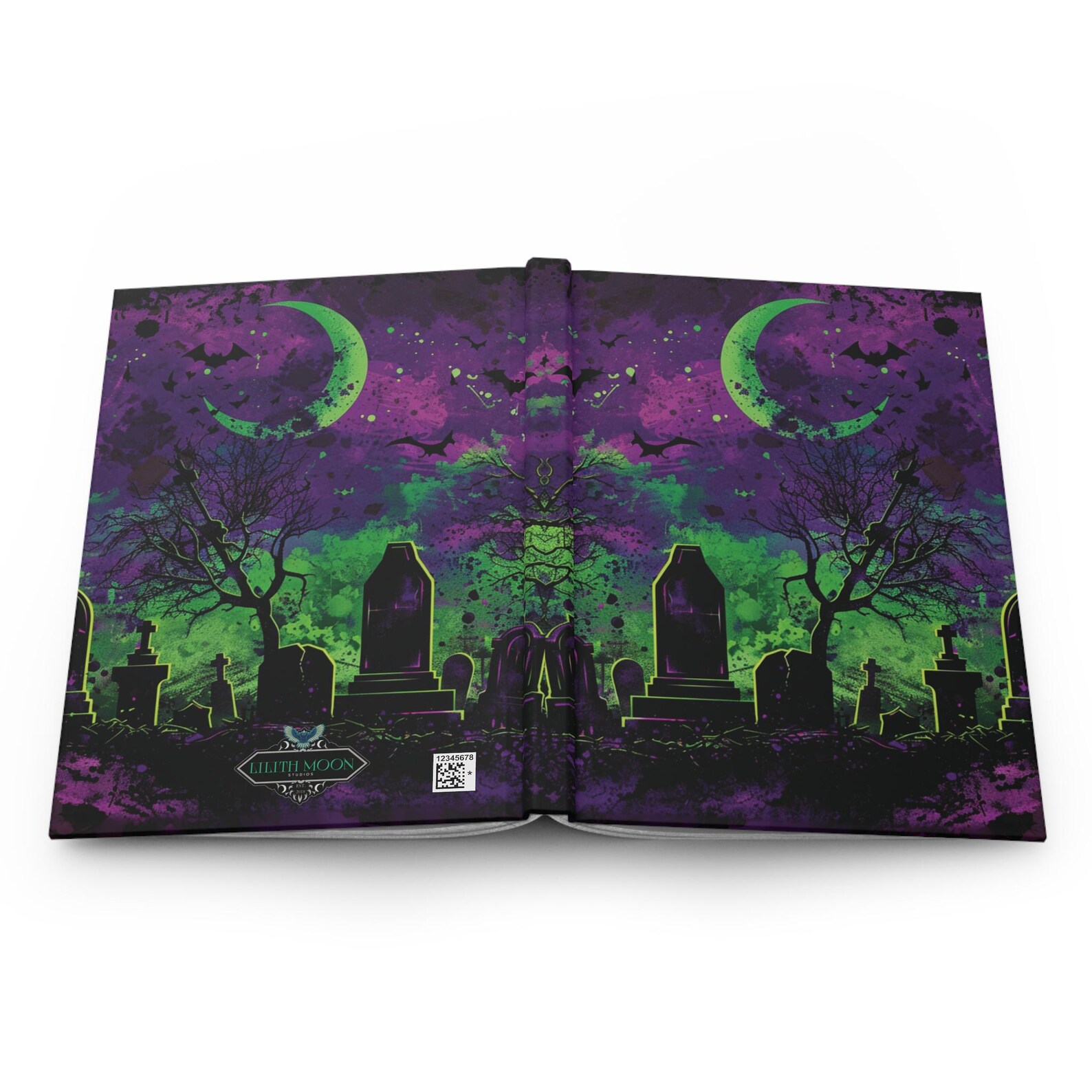Halloween Graveyard Notebook | Neon Green Crescent Moon, Witchy Journal ...