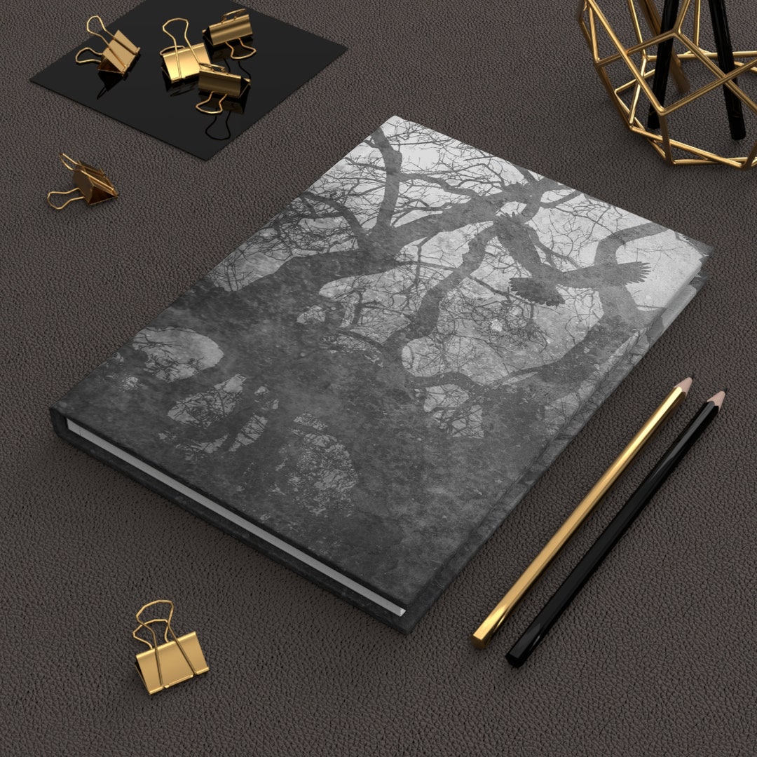 Greyscale Flying Owl Forest Branches Trees Creepy Gothic Vibes Journal ...
