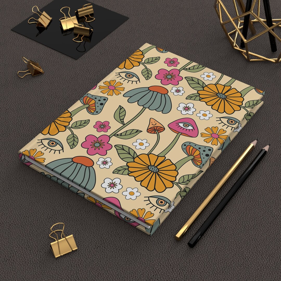 Retro Groovy Flowers & Mushrooms Floral Journal | Pretty Witchy Diary ...