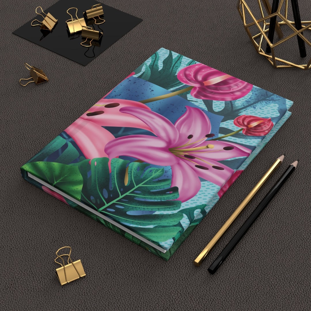 Tropical Teal Pink Lily Lillies Green Monstera Plant Floral Journal ...